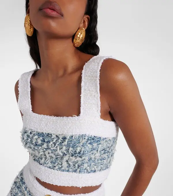 Balmain Tweed Denim Cropped Top - Multicoloured