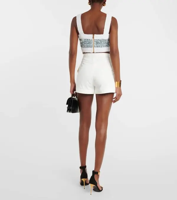 Balmain Tweed Denim Cropped Top - Multicoloured