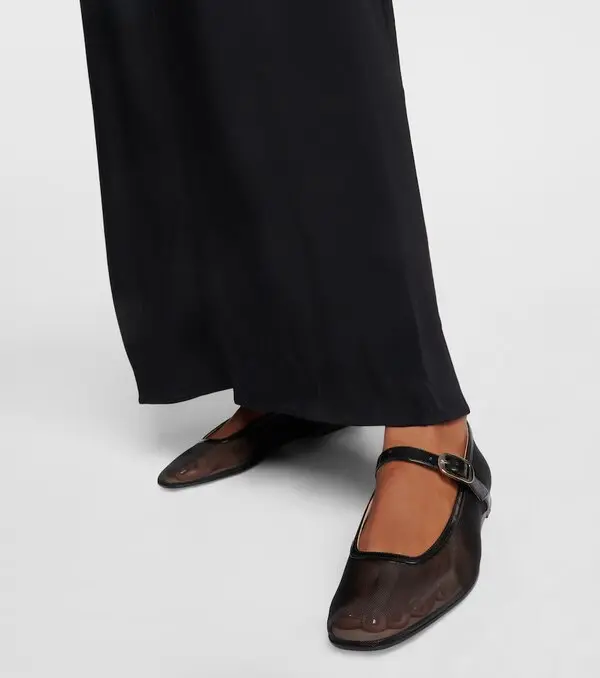 Le Monde Beryl Le Monde Béryl Patent Leather-trimmed Mesh Flats - Black