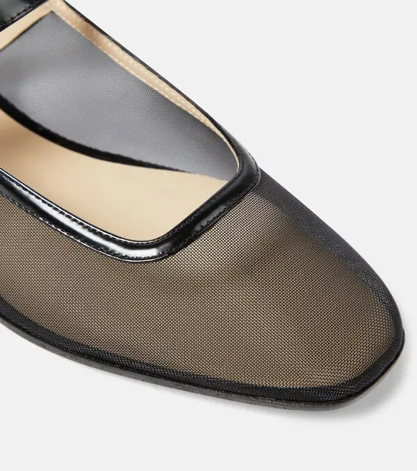Le Monde Beryl Le Monde Béryl Patent Leather-trimmed Mesh Flats - Black
