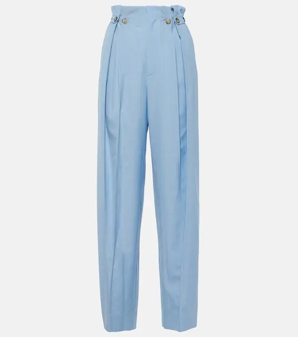 Victoria Beckham Gathered Virgin Wool Tapered Trousers - Blue