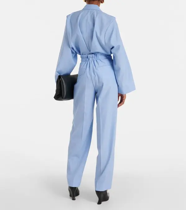 Victoria Beckham Gathered Virgin Wool Tapered Trousers - Blue