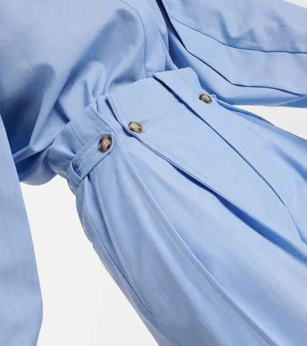 Victoria Beckham Gathered Virgin Wool Tapered Trousers - Blue