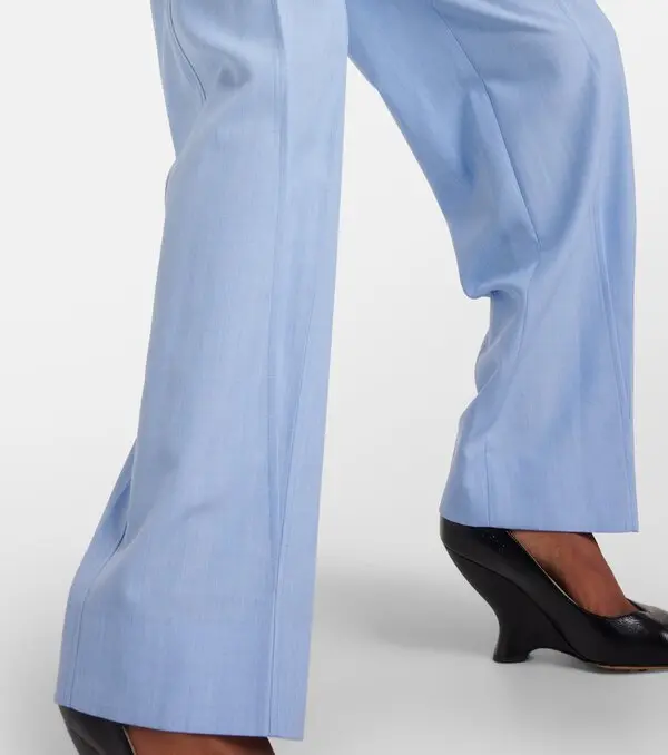 Victoria Beckham Gathered Virgin Wool Tapered Trousers - Blue