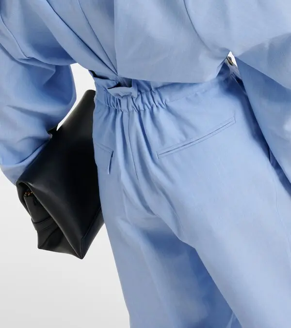 Victoria Beckham Gathered Virgin Wool Tapered Trousers - Blue