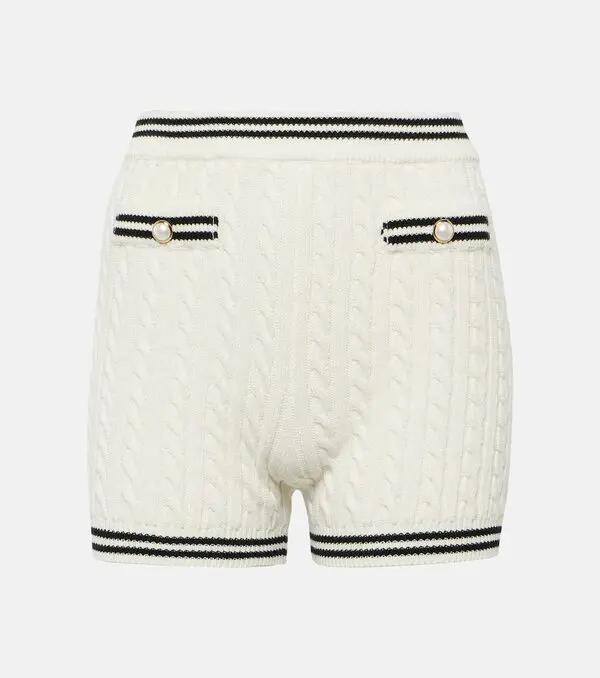 Alessandra Rich Striped Cable-knit Cotton Shorts - White