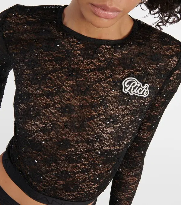 Alessandra Rich Embellished Logo Crop Top