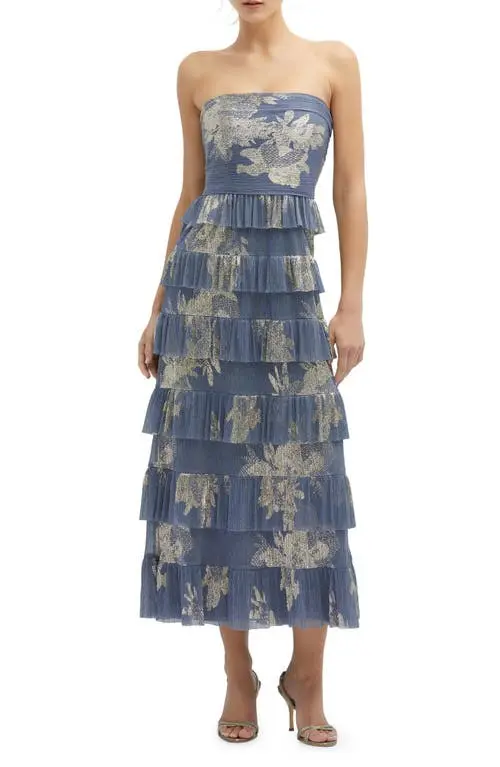 After Six Floral Print Strapless Ruffle Dress