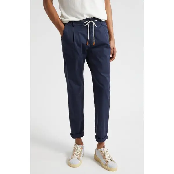 Eleventy Drawstring Waist Cotton Stretch Pants - Blue Nuovo