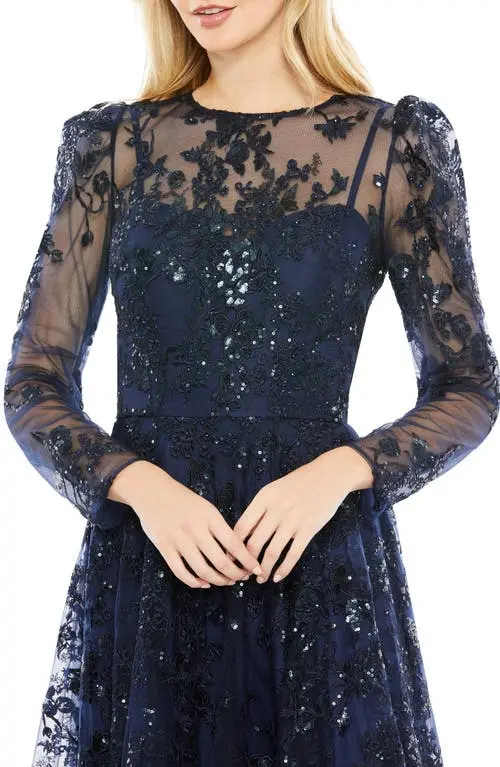 green emerald velvet dress Mac Duggal Women's Strapless Floral Embroidered A-Line Midi Dress - Blue - Size 16 main image 0