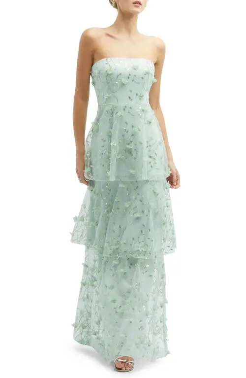 Dessy Collection Sequin Embroidered Strapless Tiered Gown