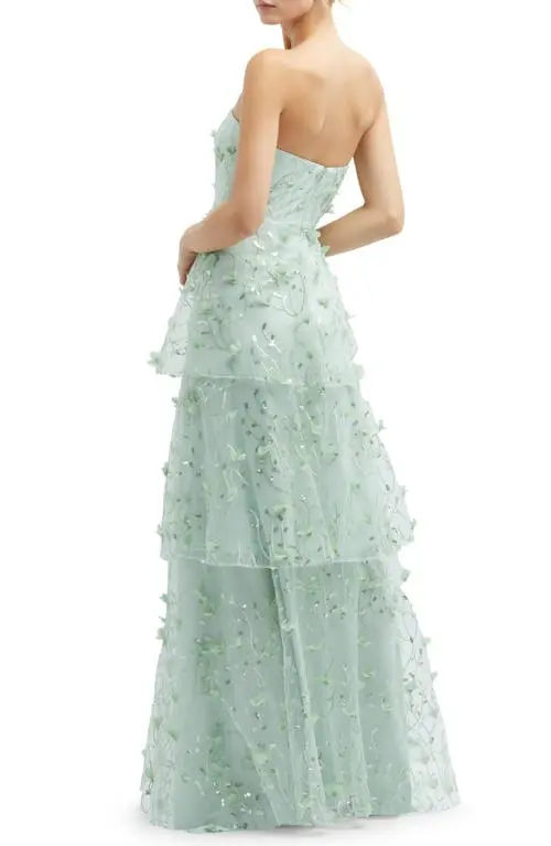 Dessy Collection Sequin Embroidered Strapless Tiered Gown