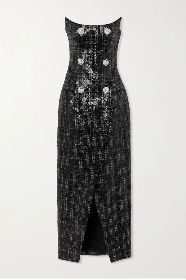 Balmain Strapless Embellished Sequined Tweed Gown