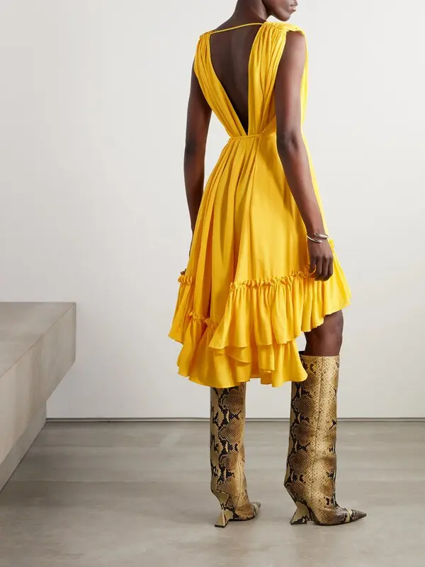AZ FACTORY Marilyn Ruffled Crepe Midi Dress