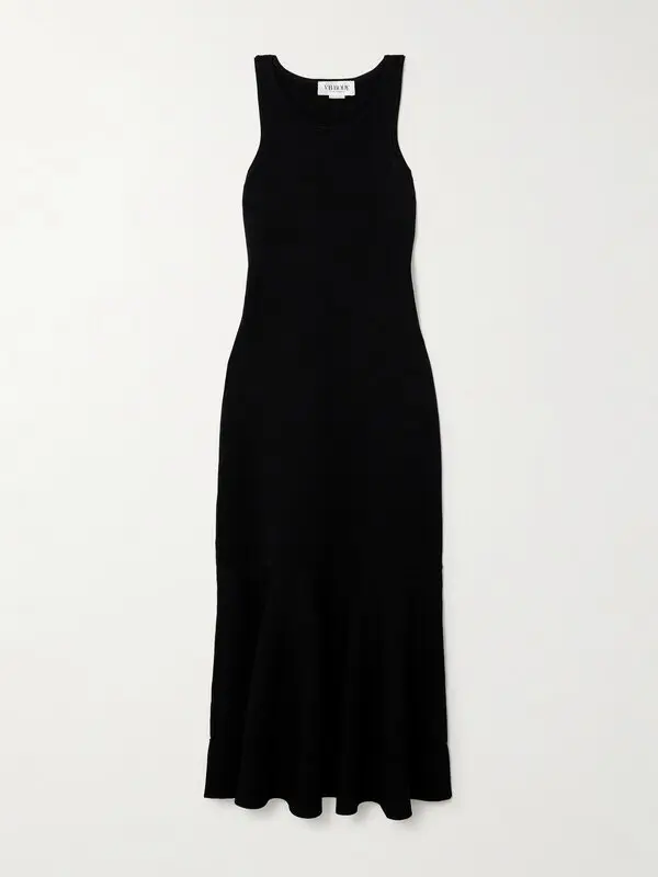 Victoria Beckham Vb Body Ruffled Stretch-knit Midi Dress - Black