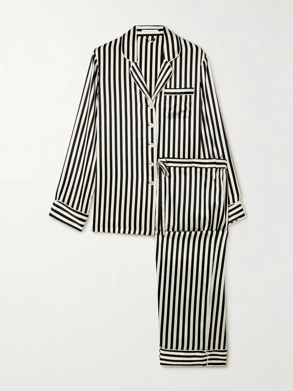 Olivia Von Halle Lila Striped Silk-satin Pajama Set - Black