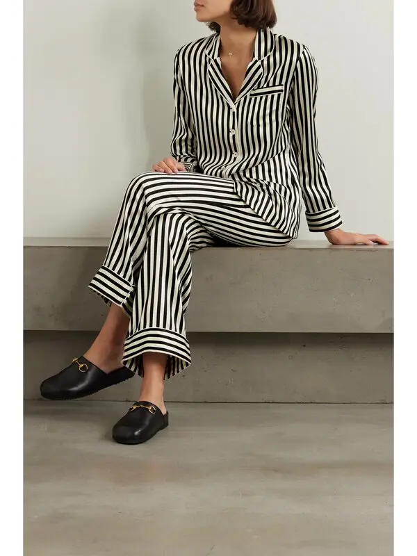 Olivia Von Halle Lila Striped Silk-satin Pajama Set