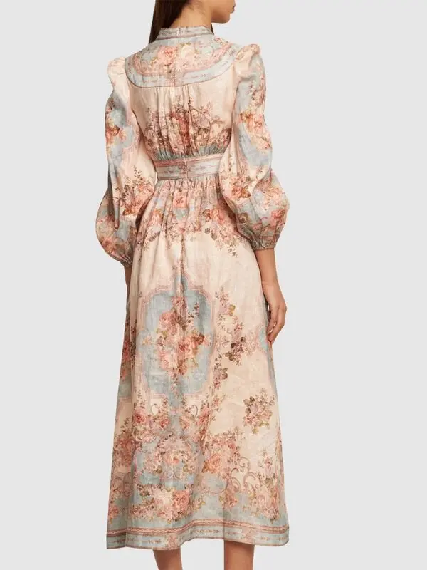 Zimmermann August Plunge Linen Midi Dress In Multicolor - 30% Off |  Editorialist