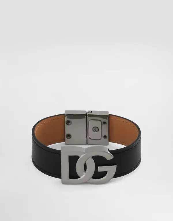 Dolce & Gabbana Calfskin Bracelet With Dg Logo - Black