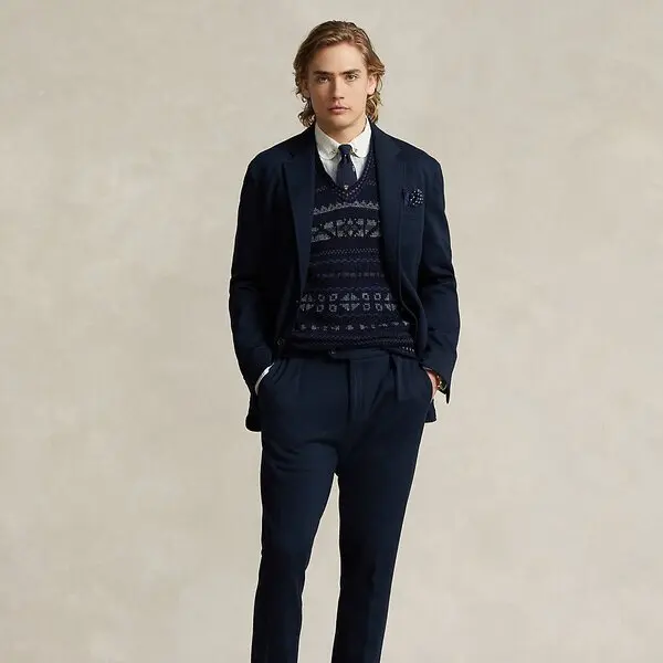 Ralph Lauren Pleated Knit Mesh Trousers - Navy
