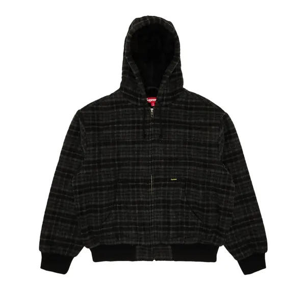 Supreme Plaid Wool Hooded Work Jacket - Black
