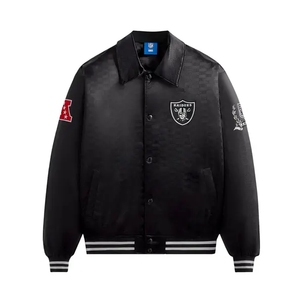 Kith For The Nfl: Raiders Satin Bomber Jacket - Black