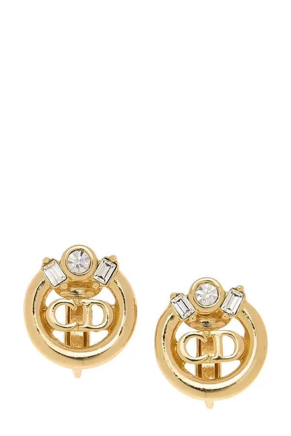 Dior Crystal 'cd' Clip-on Earrings - Gold