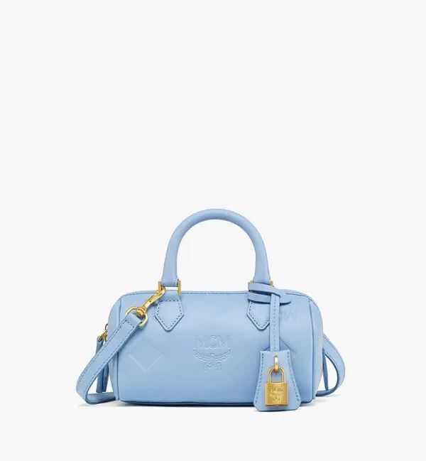 Mcm Ella Boston Bag In Maxi Monogram Leather - Della Robbia Blue