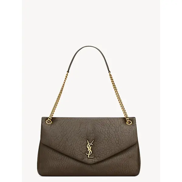 Saint Laurent Calypso Large Shoulder Bag In Grained Lambskin - Light Musk Grain Lambskin/gold