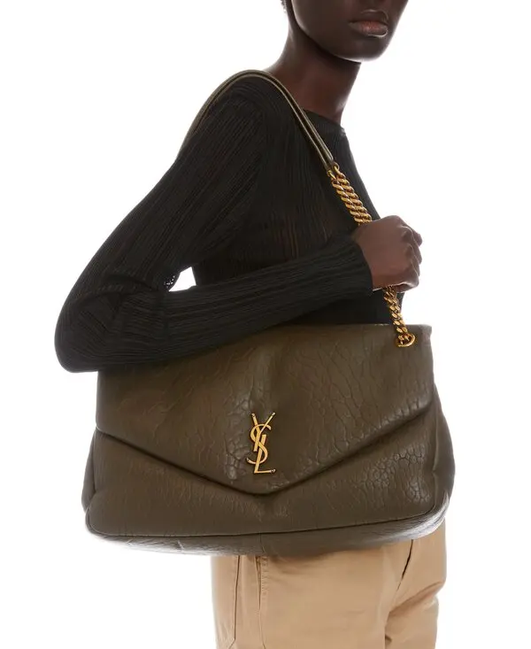 Saint Laurent Calypso Large Shoulder Bag In Grained Lambskin - Light Musk Grain Lambskin/gold