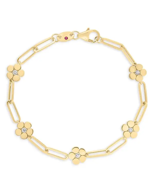 Roberto Coin 18k Yellow Diamond Daisy Paperclip Chain Bracelet - Gold