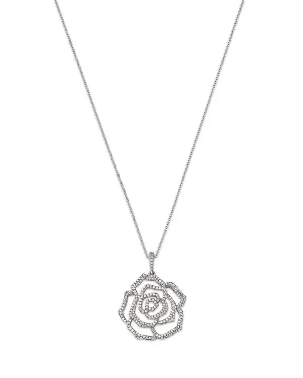 Bloomingdale'S Diamond Rose Pendant Necklace - White
