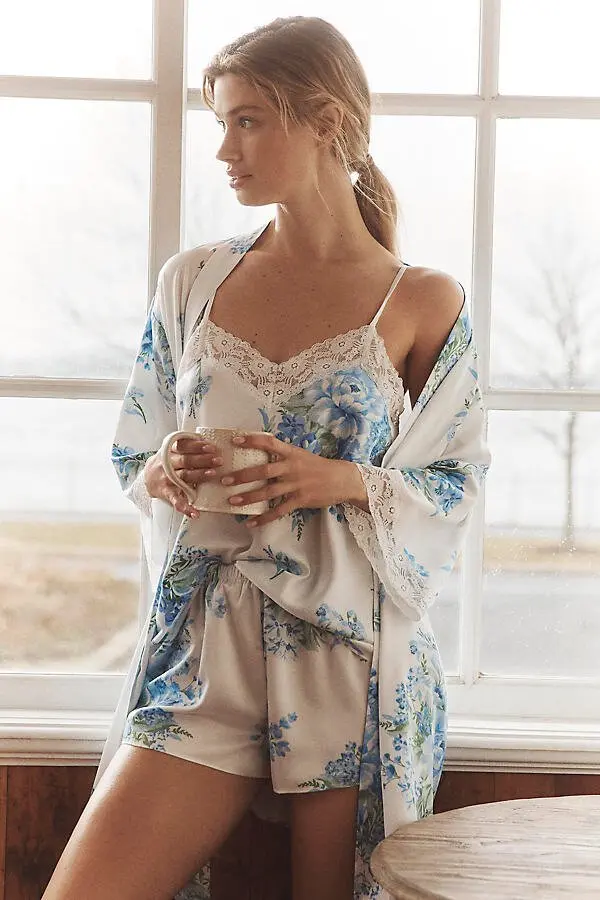 Flora Nikrooz Sabra Pajamas & Robe Travel Set - Blue Pattern