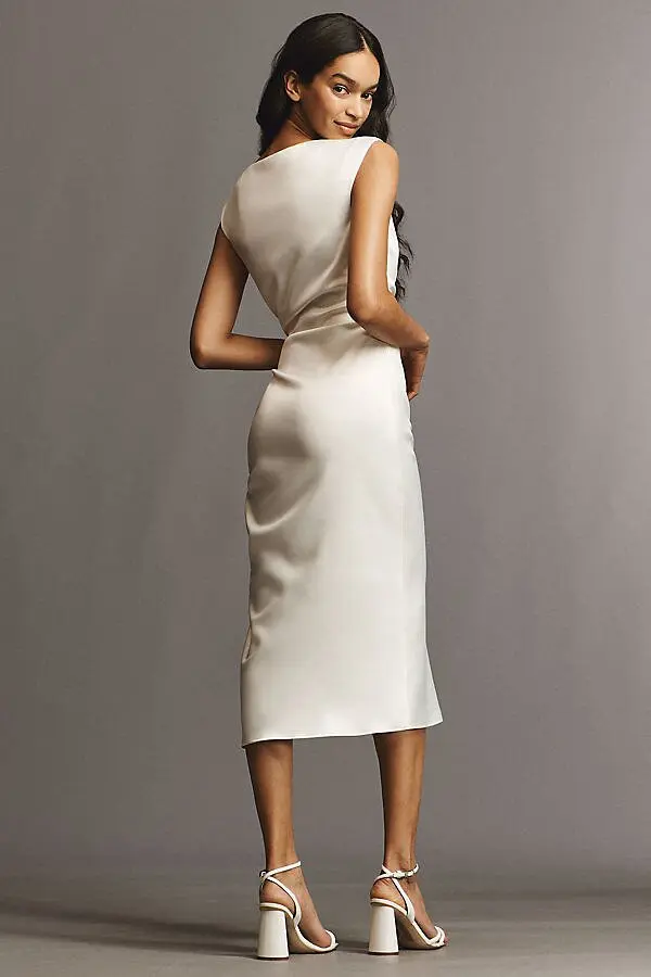 Francesca High-neck Stretch Satin Midi Dress
