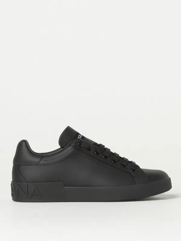 Dolce & Gabbana Leather Sneakers With Embossed Logo - Black
