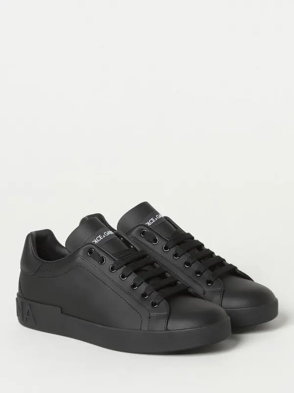 Dolce & Gabbana Leather Sneakers With Embossed Logo - Black