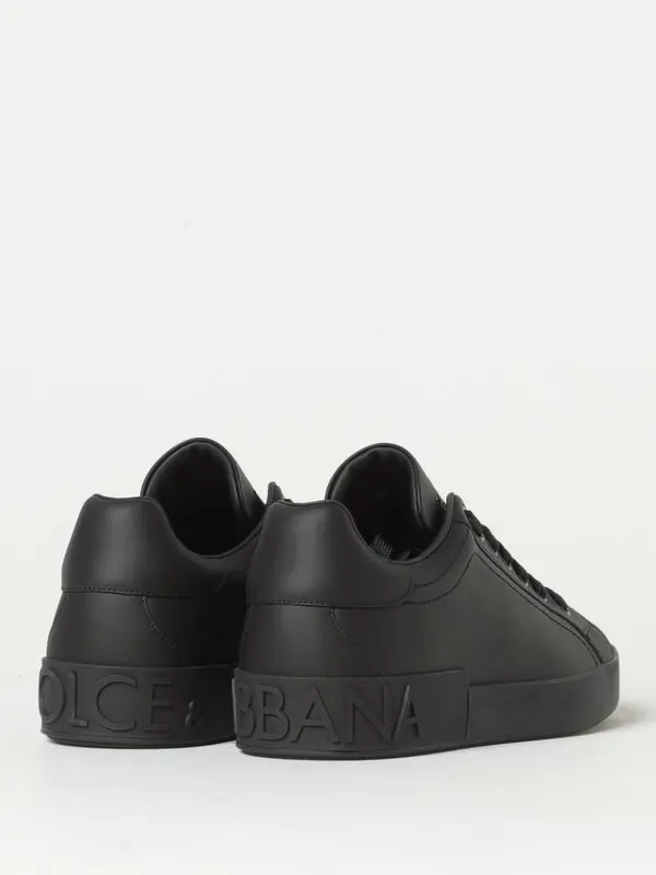Dolce & Gabbana Leather Sneakers With Embossed Logo - Black