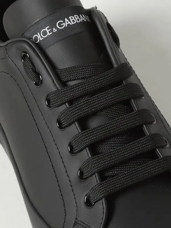 Dolce & Gabbana Leather Sneakers With Embossed Logo - Black