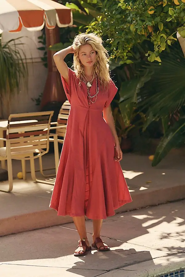 Free People Outta Here Midi Dress - Rusted Coral