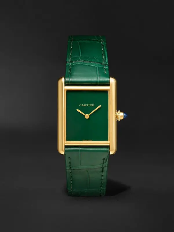 CARTIER Tank Louis Hand-wound 25.5mm 18-karat Gold And Alligator Watch - Green