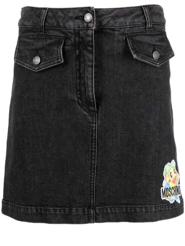 Moschino Cartoon-embroidered A-line Denim Skirt - Black