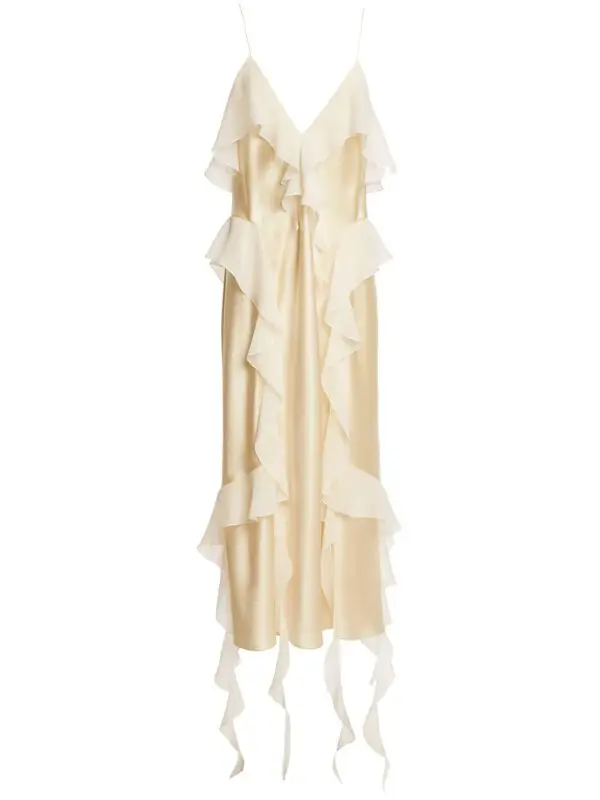 Khaite The Pim Ruffe-trim Silk Midi Dress - Yellow