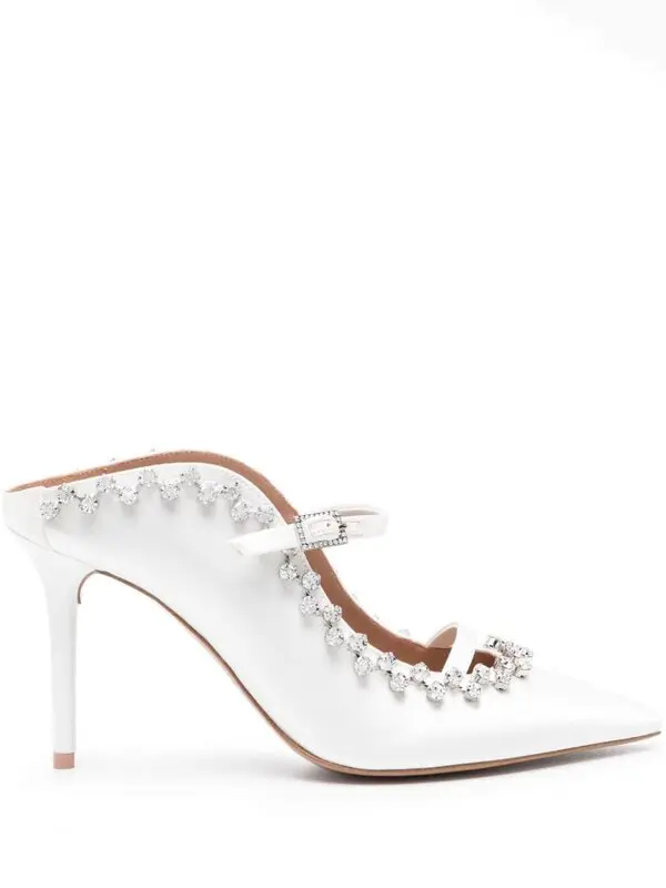 MALONE SOULIERS Gala 100mm Crystal-embellished Mules - White