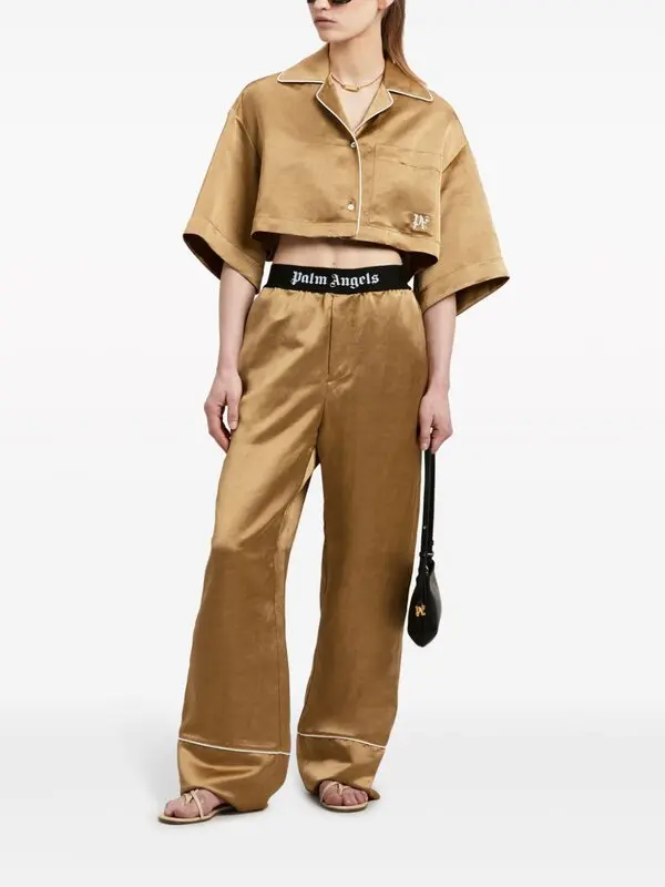 Palm Angels Logo-tape Satin Pajama Bottoms - Neutrals