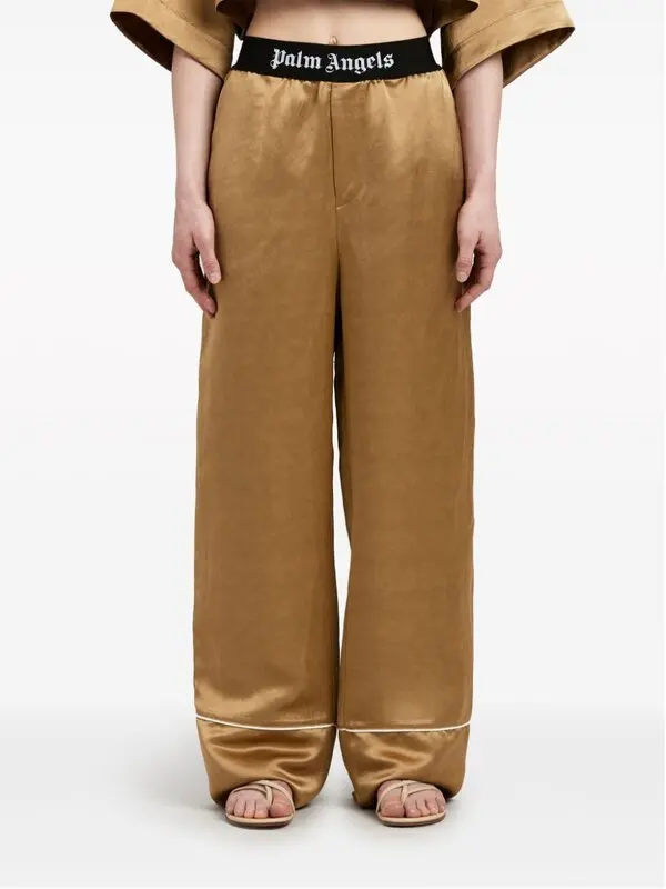 Palm Angels Logo-tape Satin Pajama Bottoms - Neutrals