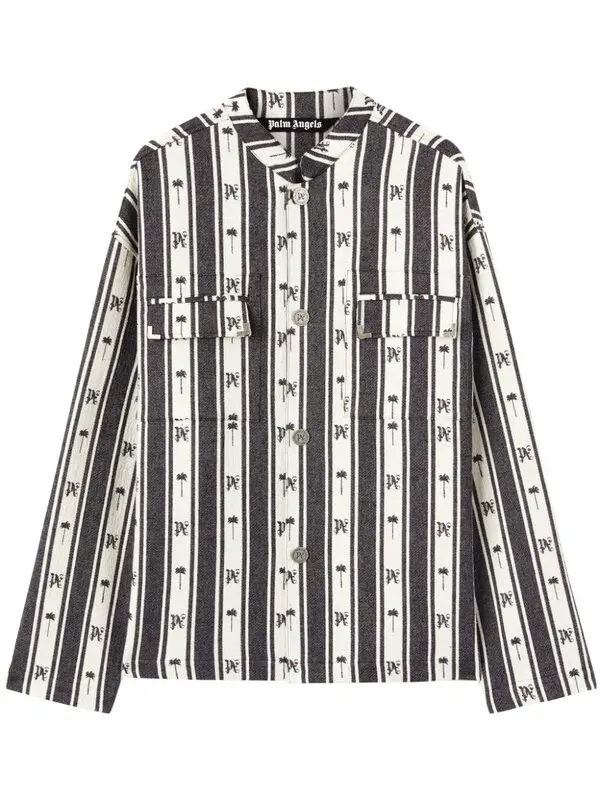 Palm Angels Monogram-print Striped Overshirt - Black