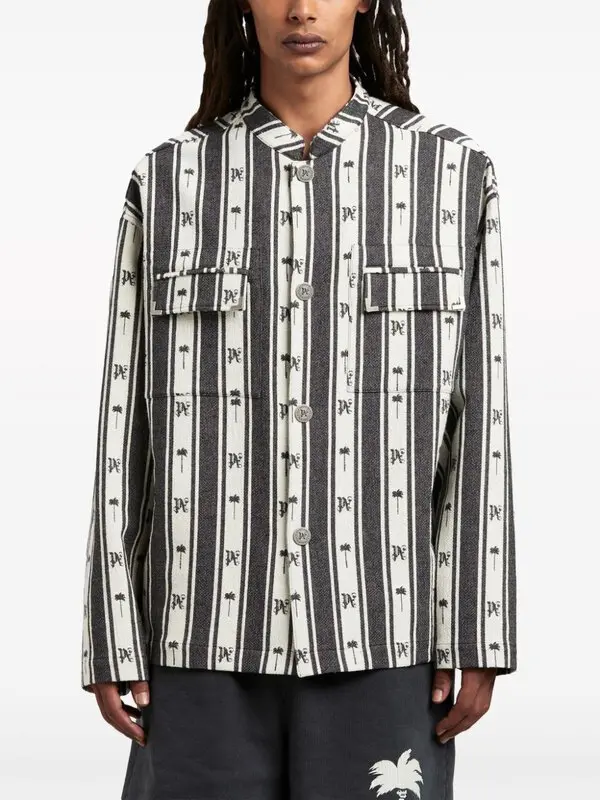 Palm Angels Monogram-print Striped Overshirt - Black