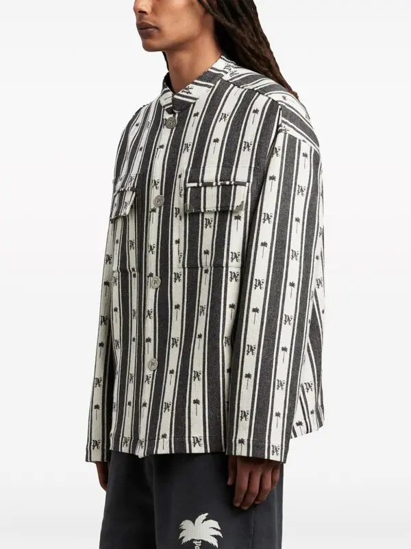 Palm Angels Monogram-print Striped Overshirt - Black