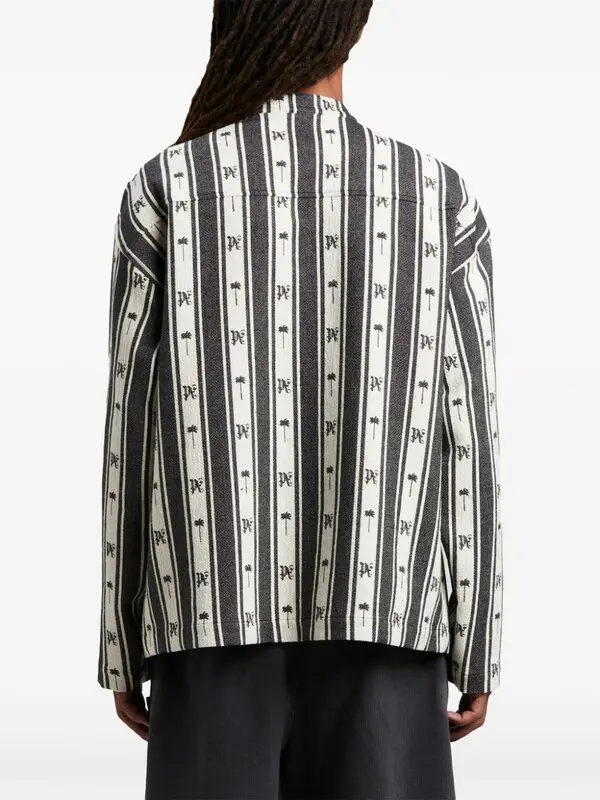 Palm Angels Monogram-print Striped Overshirt - Black