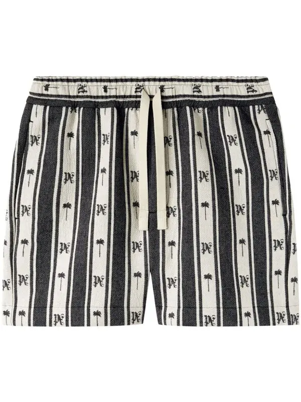 Palm Angels Monogram-print Striped Shorts - Black
